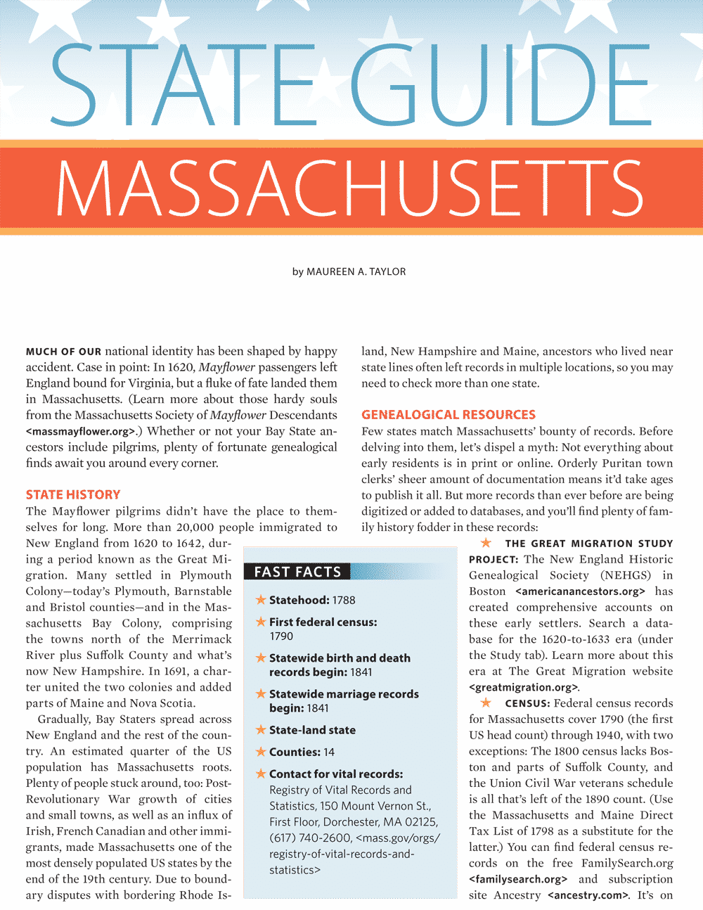 Massachusetts Fast Facts and Key Resources