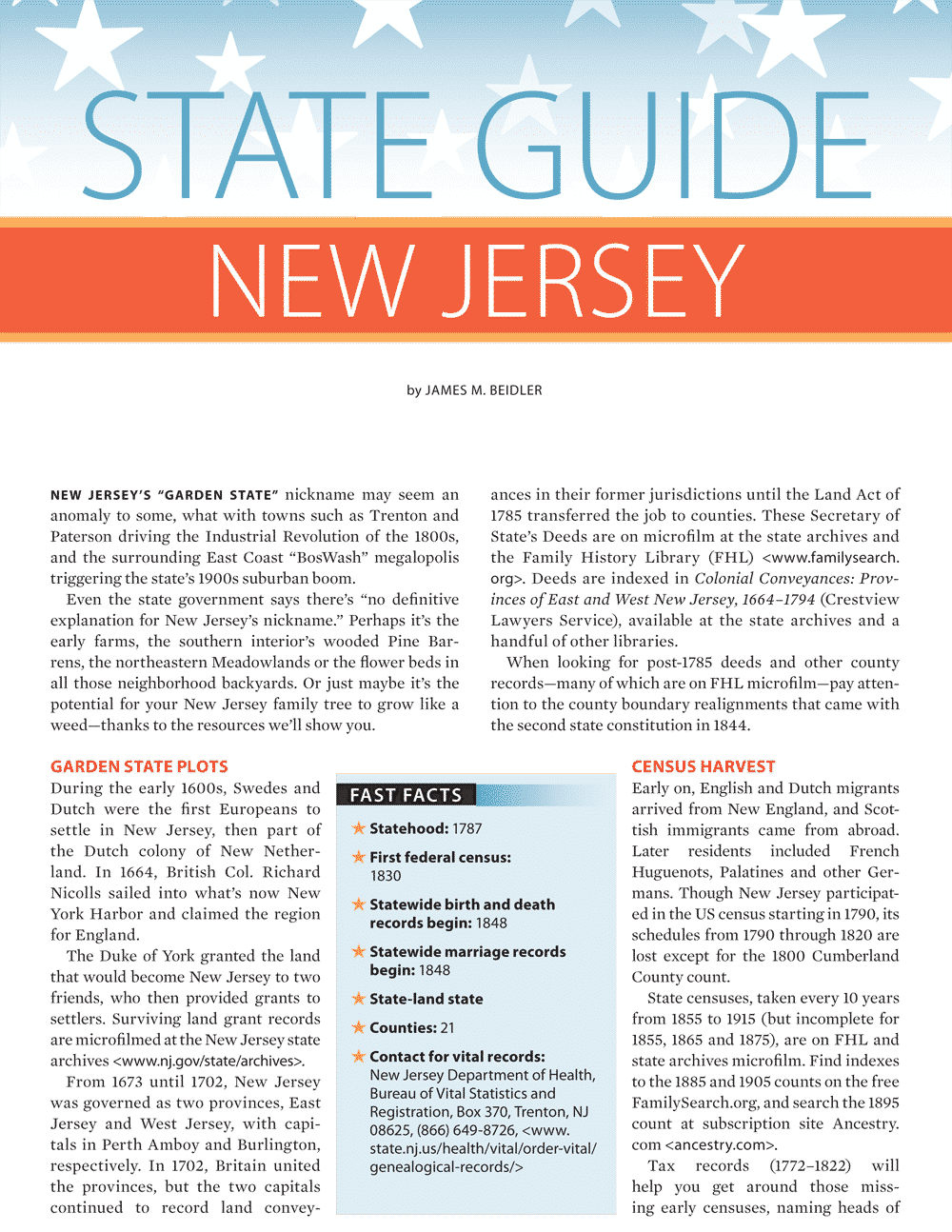 New Jersey History and Research Overview
